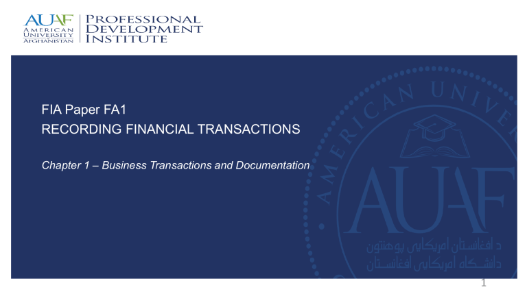 Financial Transactions & Documentation: FIA Paper FA1