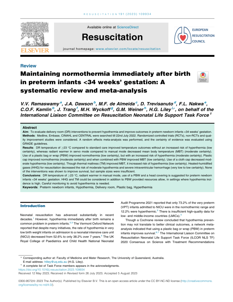 Normothermia in Preterm Infants: A Systematic Review