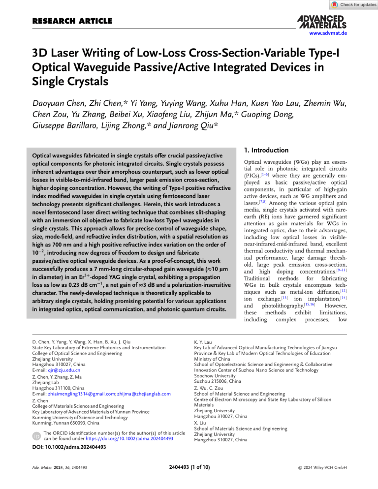 3D Laser Writing of Optical Waveguides in Single Crystals