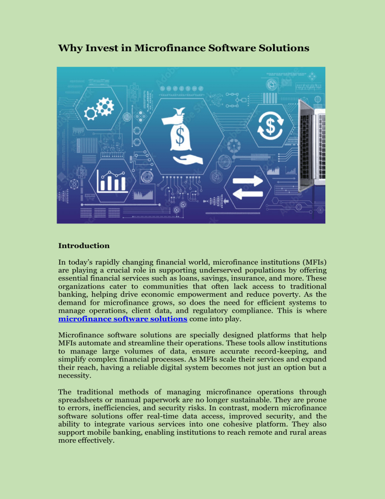 Microfinance Software: Why Invest & Key Benefits