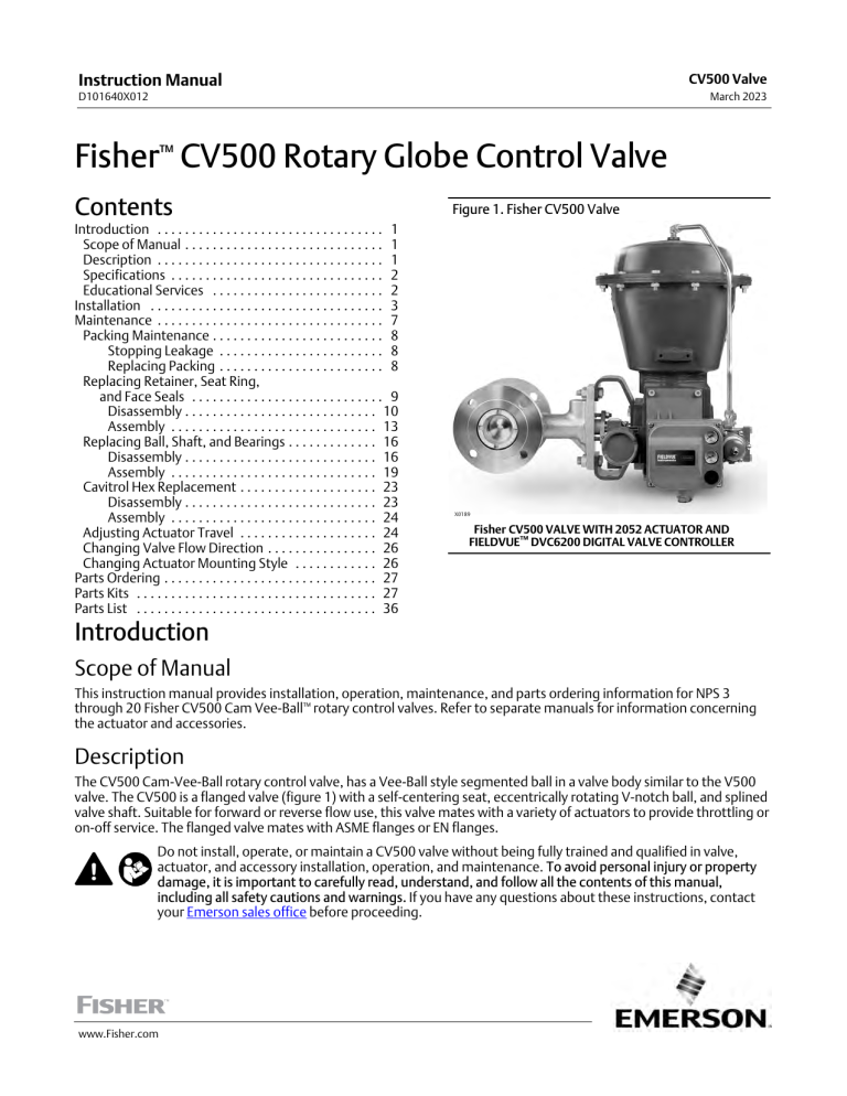 Fisher CV500 Valve: Instruction Manual | Installation & Maintenance