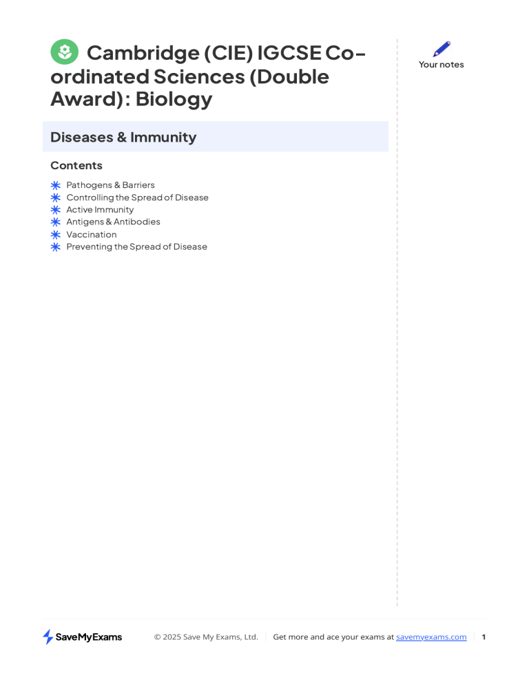 IGCSE Biology: Diseases & Immunity Study Notes