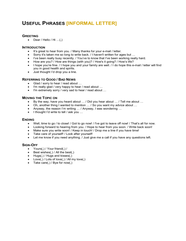 Useful Phrases for Informal Letters | English Writing Guide