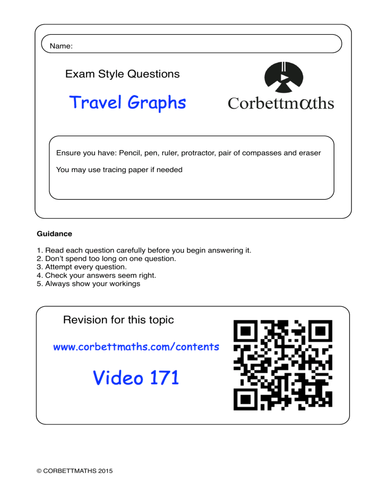 Travel Graphs Exam Questions - Corbettmaths