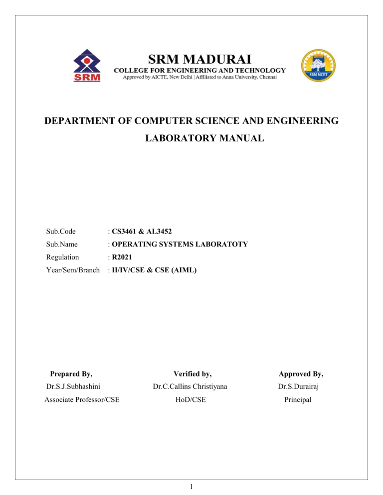 Operating Systems Lab Manual - UNIX, Process Management