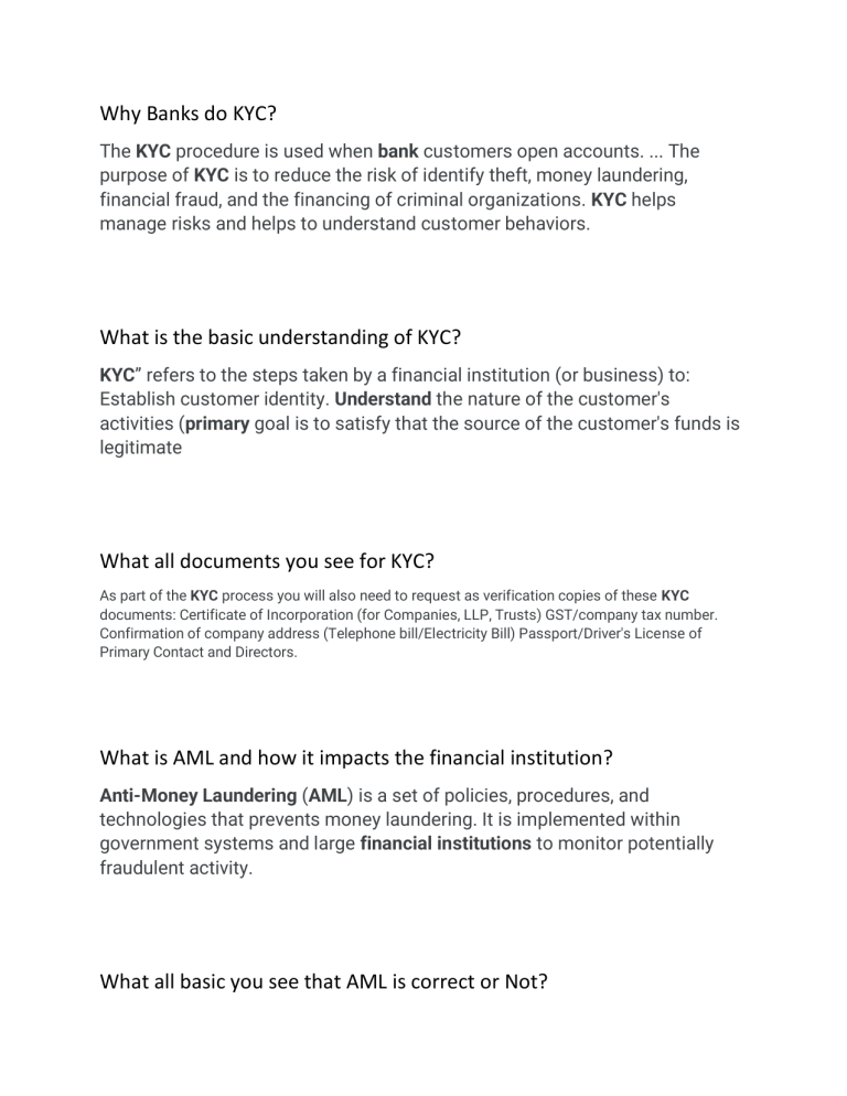 KYC & AML Compliance: A Study Guide
