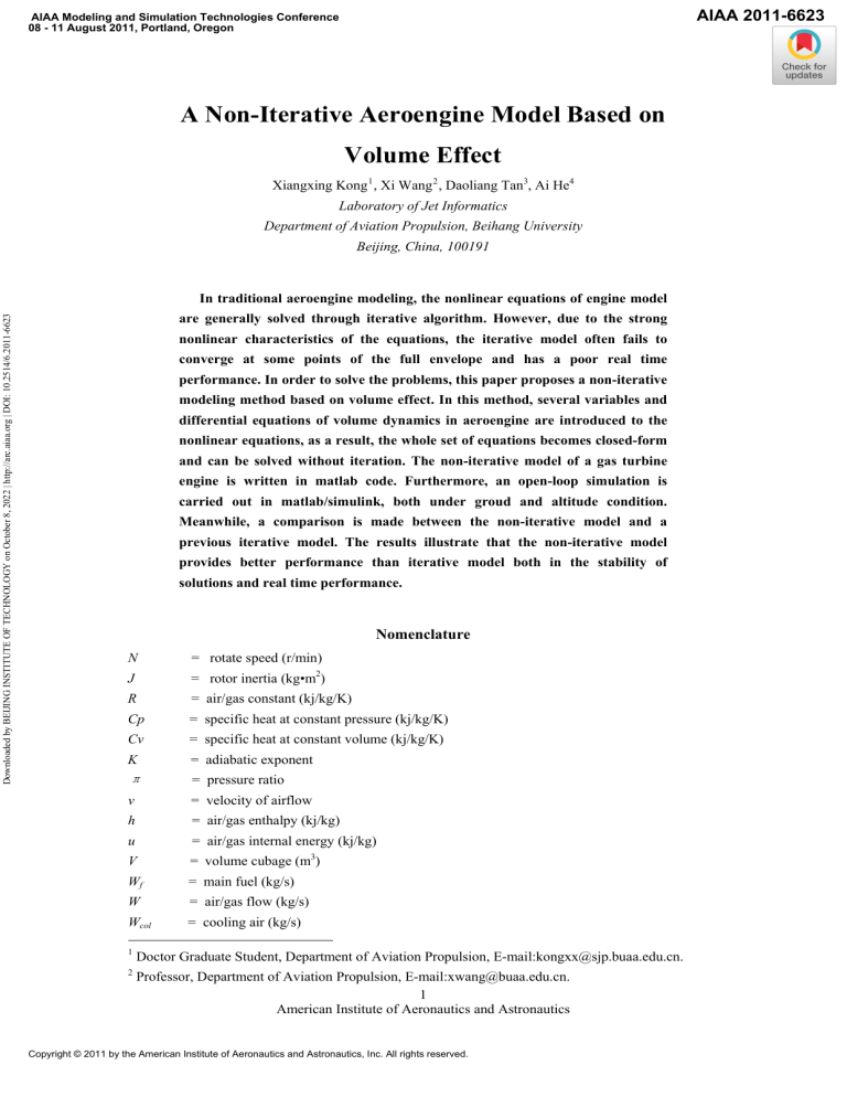 Non-Iterative Aeroengine Model: Volume Effect