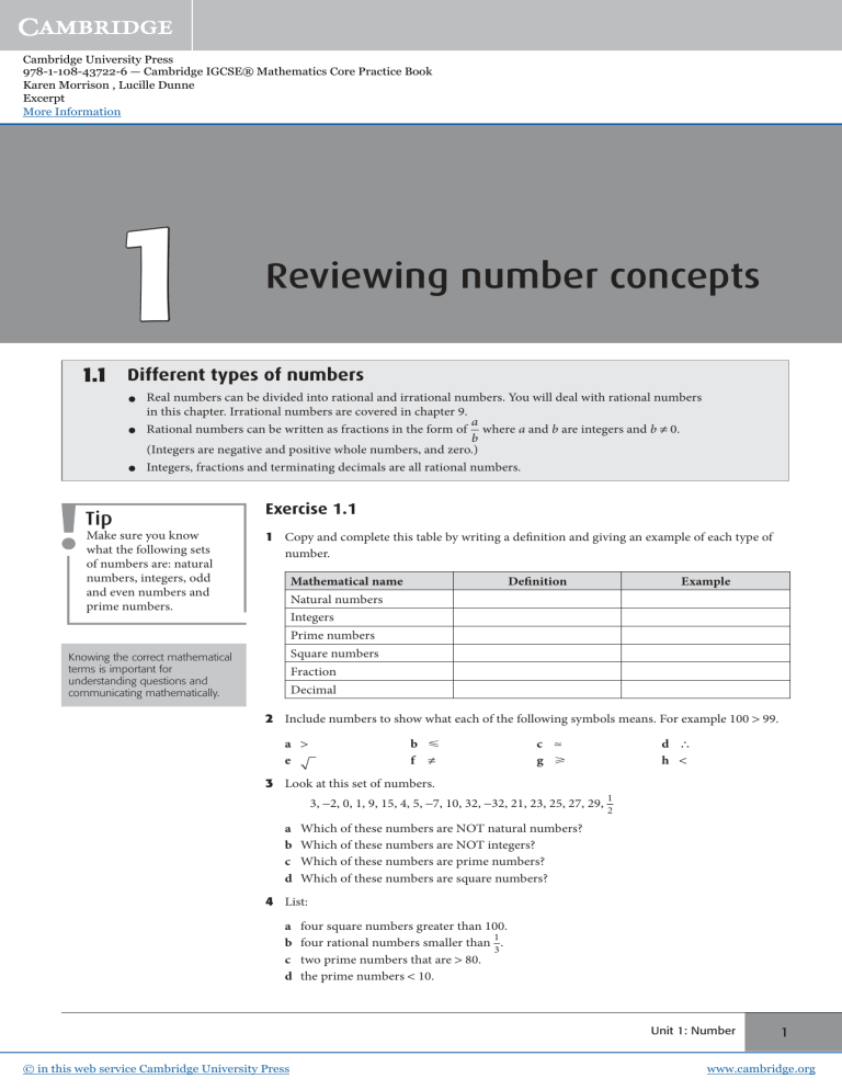 Cambridge IGCSE Mathematics: Reviewing Number Concepts Practice Book