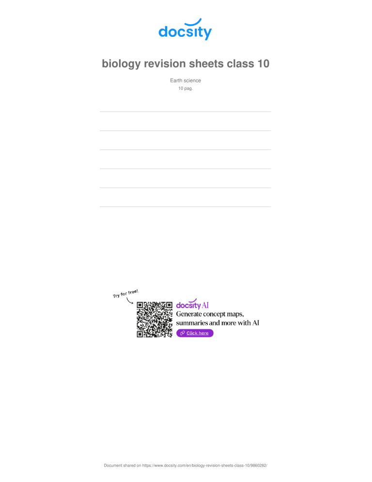 Biology Revision Sheets Class 10