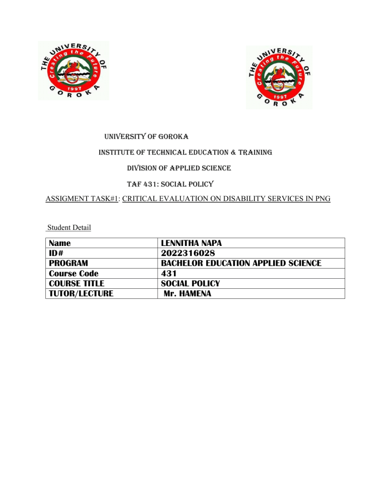 Disability Services in PNG: Critical Evaluation