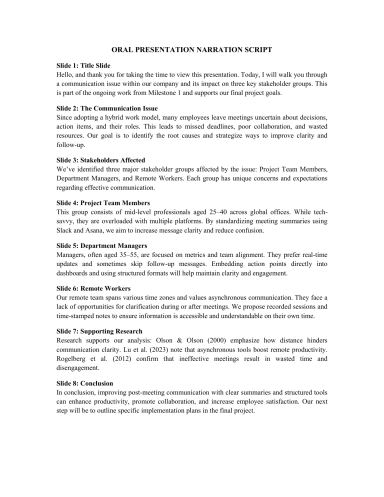 Communication Issue Presentation Script