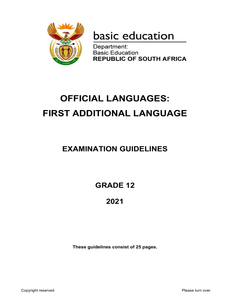 Grade 12 First Additional Language Exam Guidelines