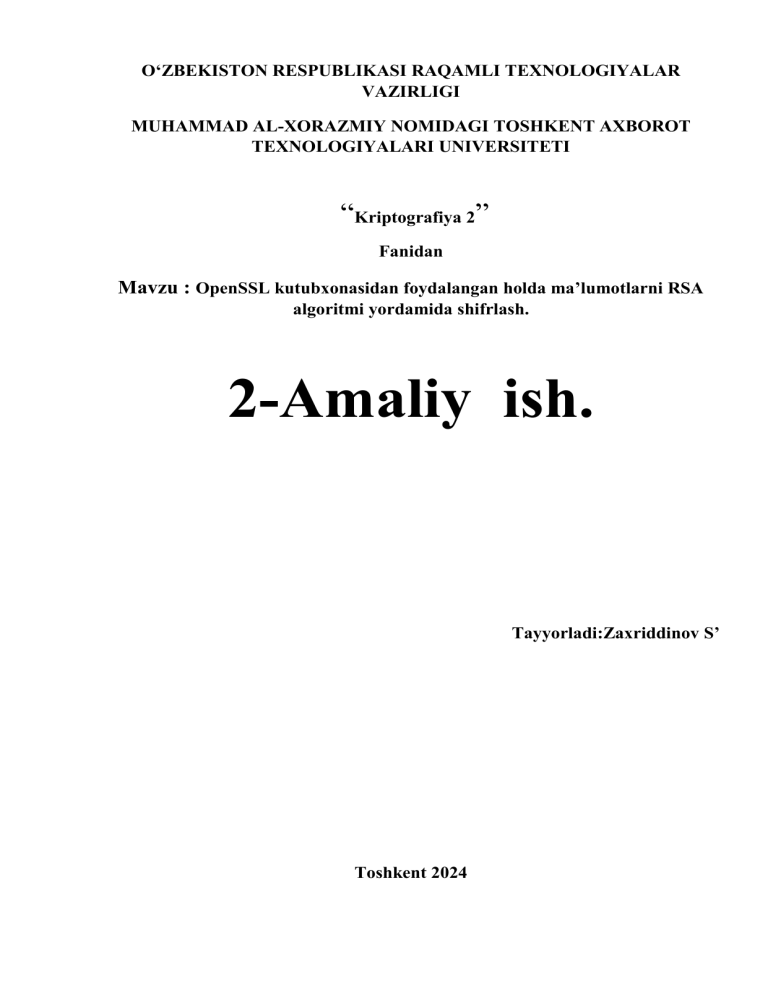 OpenSSL bilan RSA shifrlash: Amaliy ish