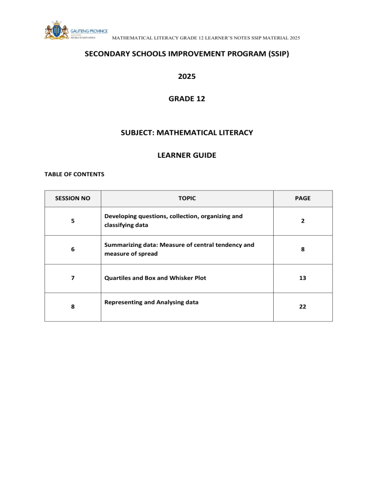 Mathematical Literacy Grade 12 Learner Guide
