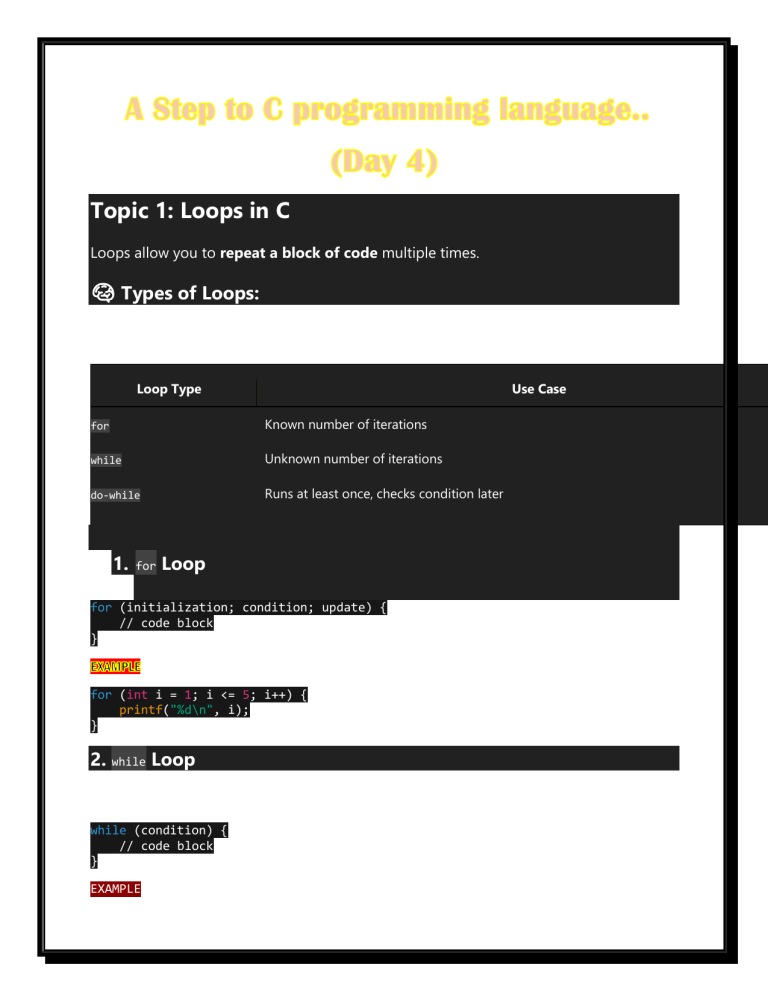 C Programming Loops & Arithmetic Operators Tutorial