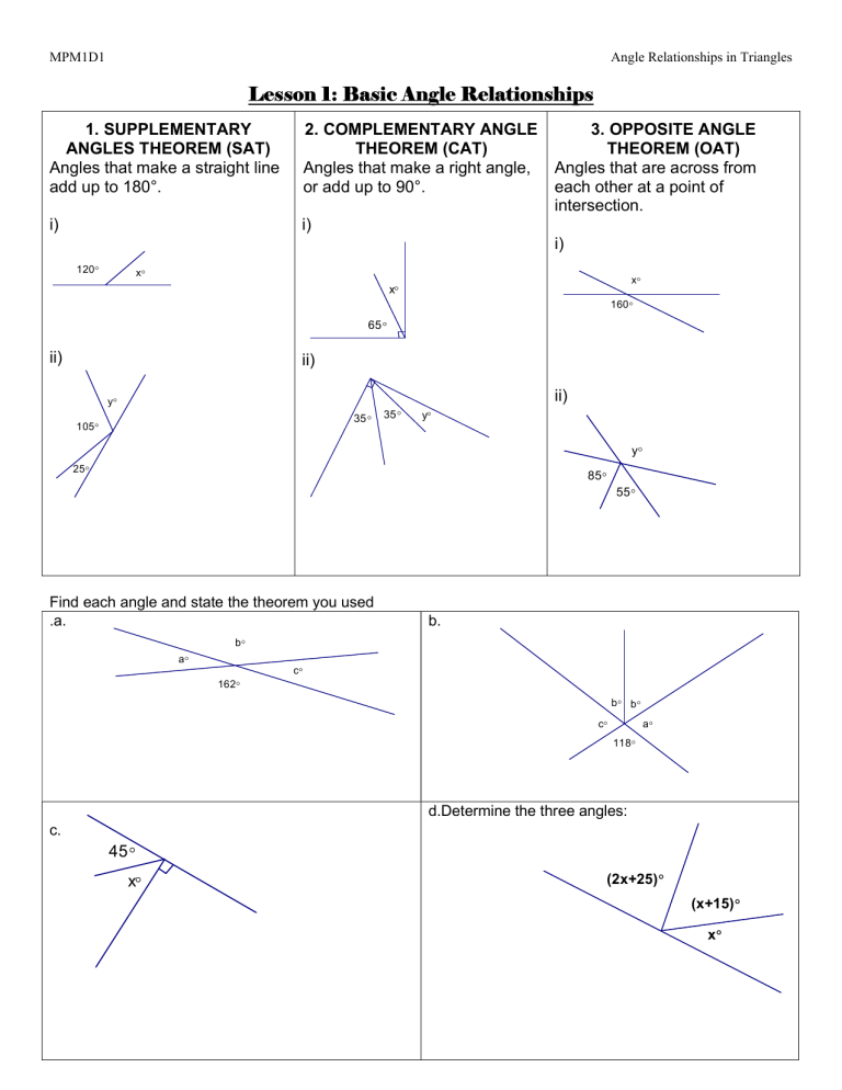 Angle Relationships in Triangles & Quadrilaterals Worksheet