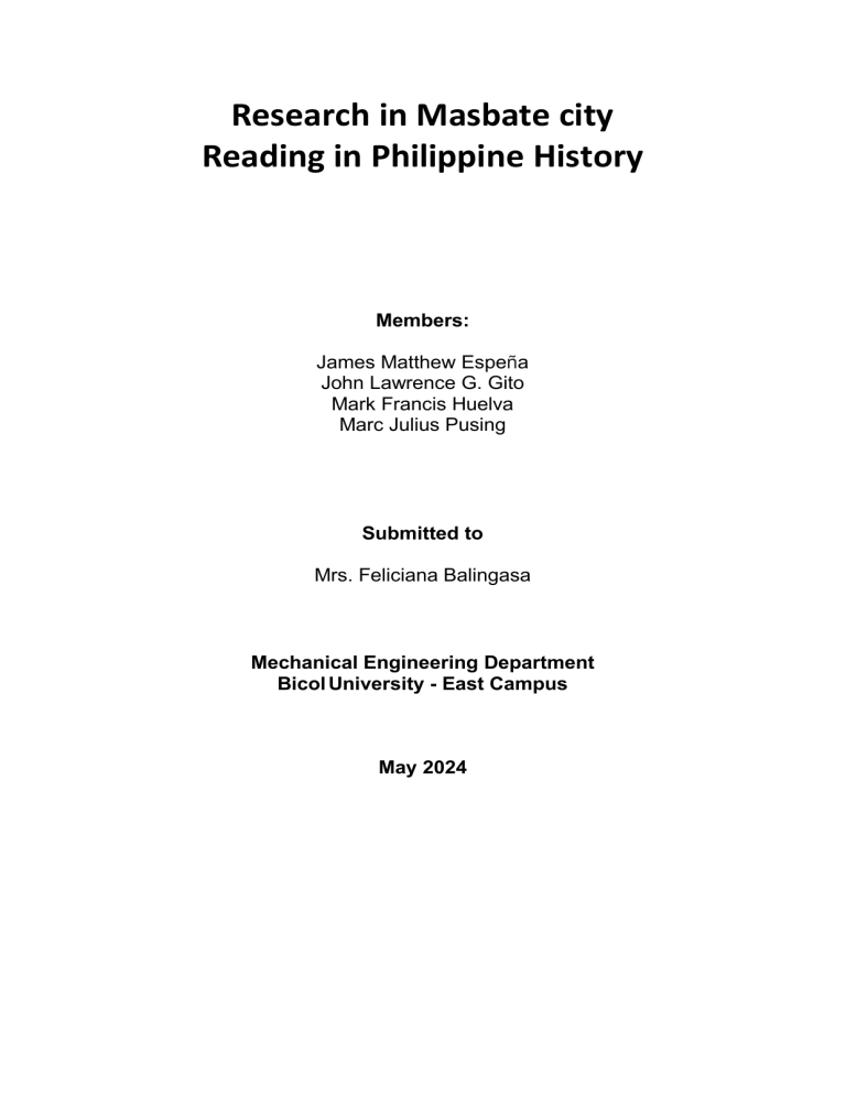 Masbate City History & Geography Research Paper