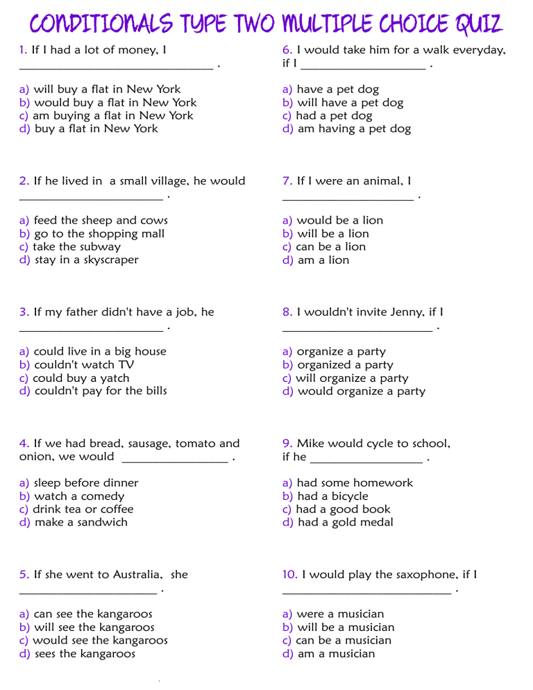 Conditionals Type Two Quiz