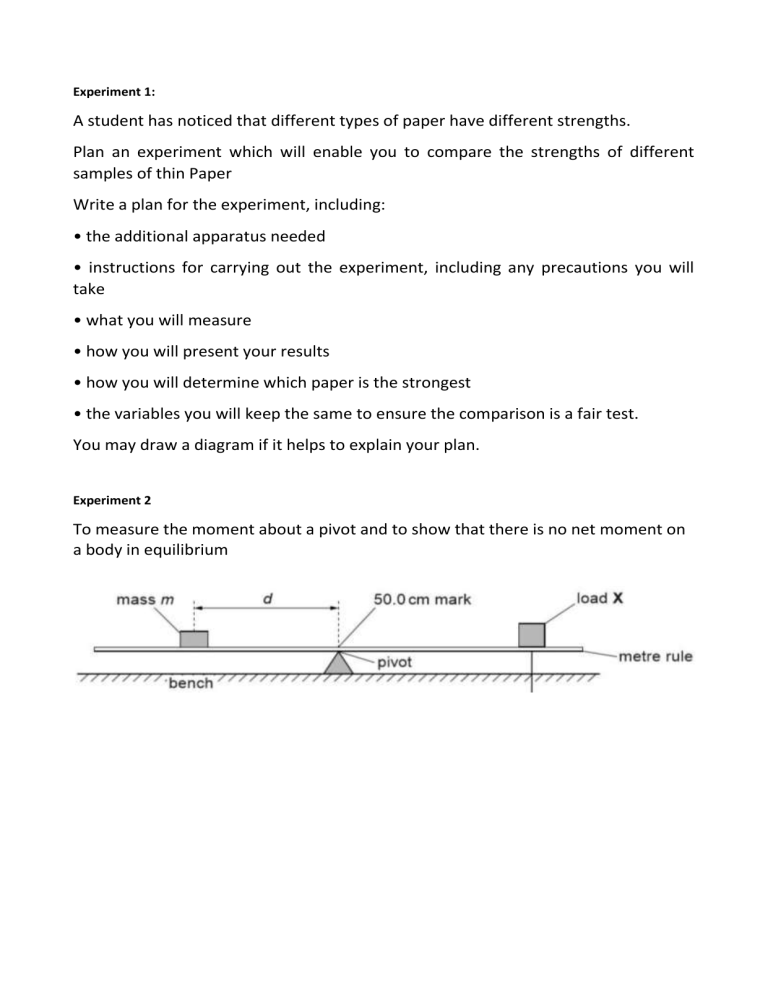 Physics Experiment Plans: Paper Strength & Moments