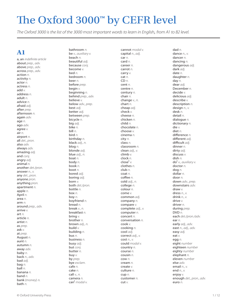 The Oxford 3000™ Word List: Essential English Vocabulary A1-B2 CEFR