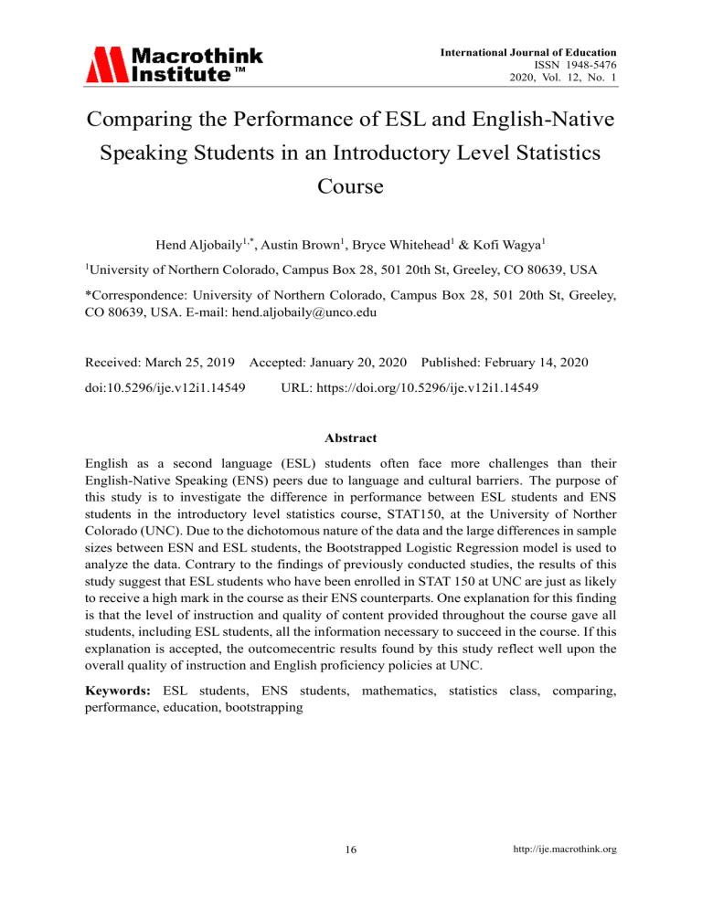 ESL vs. Native Speakers in Statistics: A Performance Comparison
