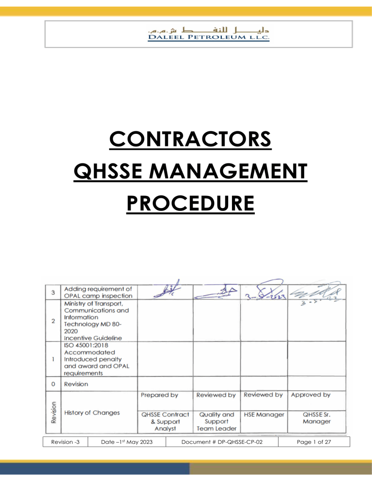 Contractors QHSSE Management Procedure