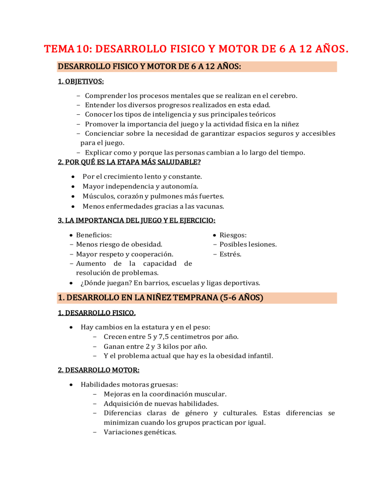 Desarrollo Físico y Motor: Guía de Estudio 6-12 Años