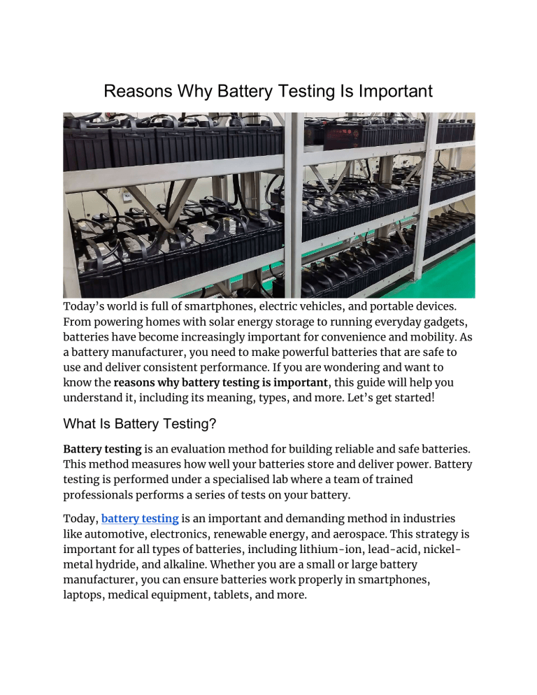 Battery Testing: Why It's Important for Manufacturers