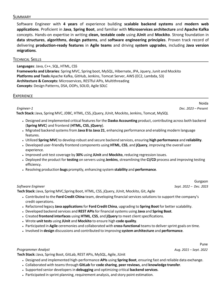 Software Engineer Resume | Java, Spring Boot, Microservices