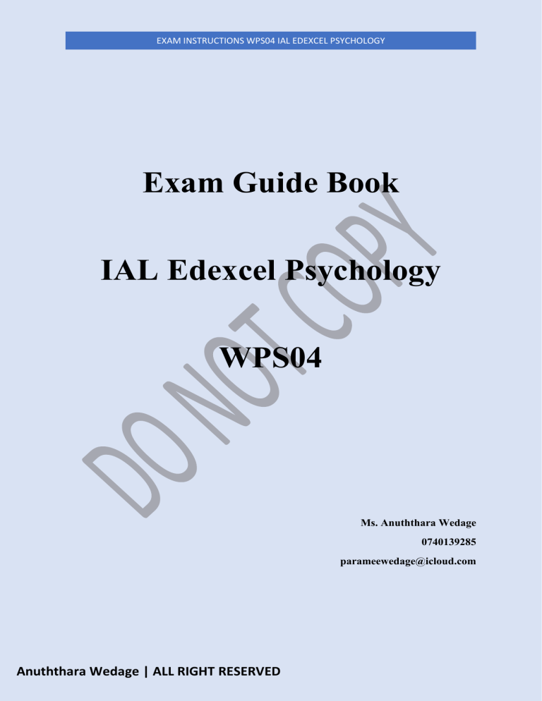 IAL Edexcel Psychology WPS04 Exam Guide