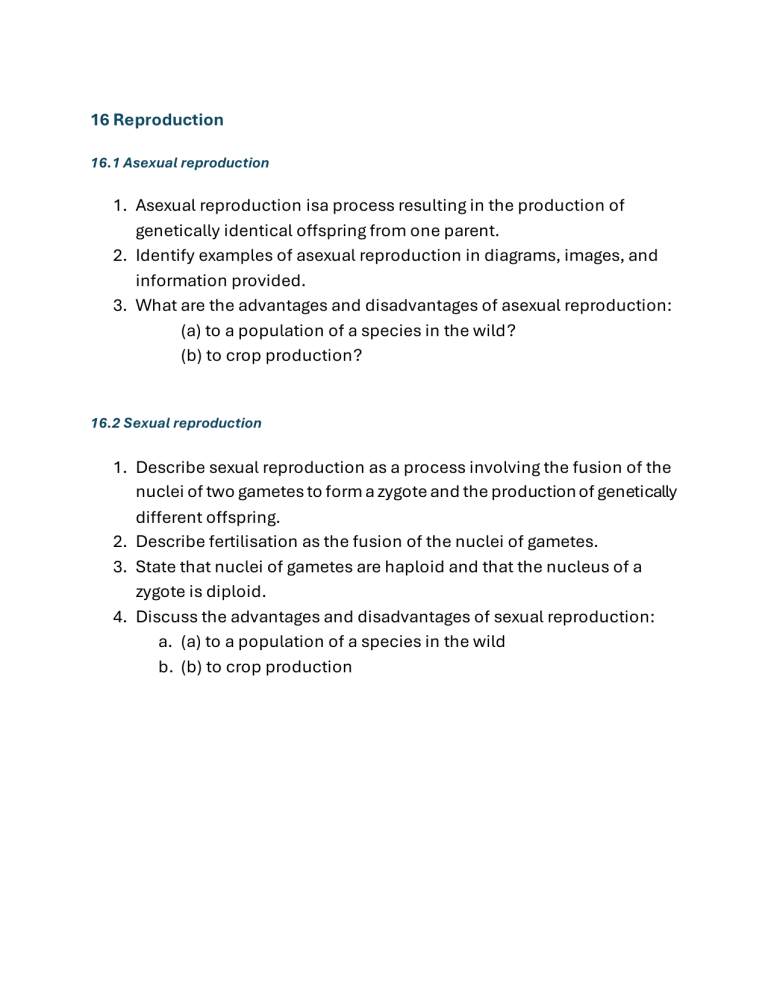 Reproduction & Inheritance: Biology Syllabus