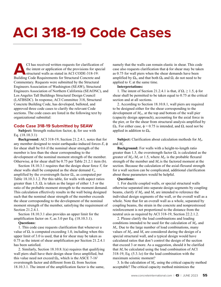 ACI 318-19 Code Cases: Structural Concrete Wall Design