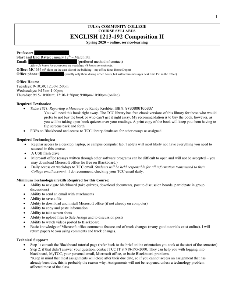 English Composition II Syllabus - Tulsa Community College