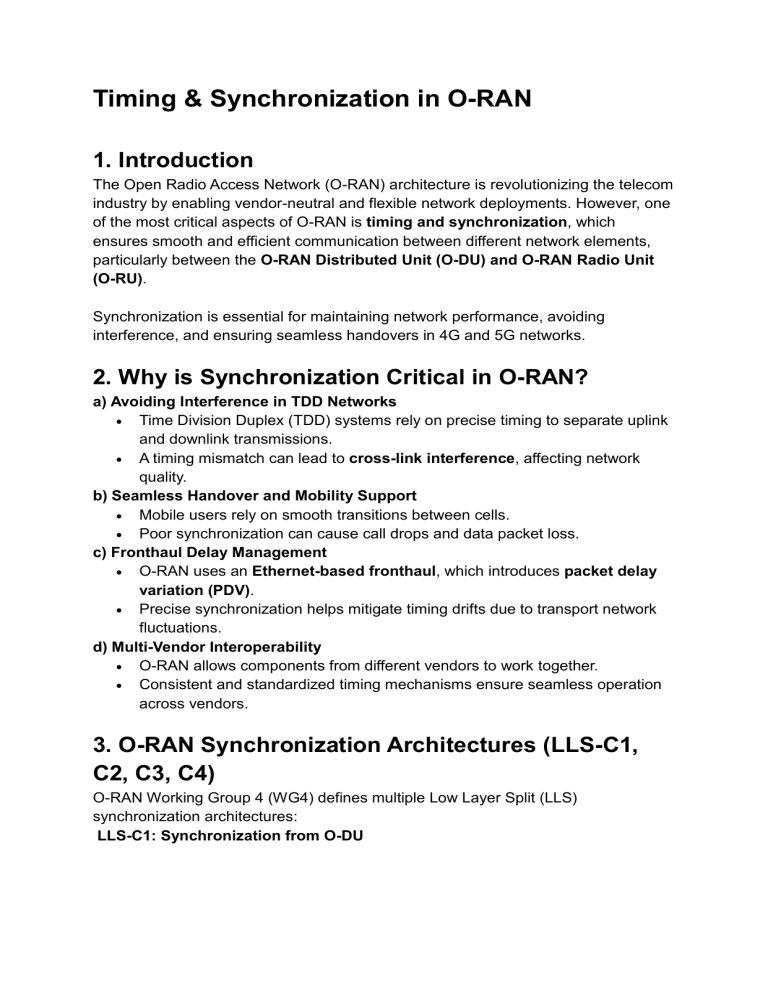 O-RAN Timing & Synchronization: Architectures & Protocols