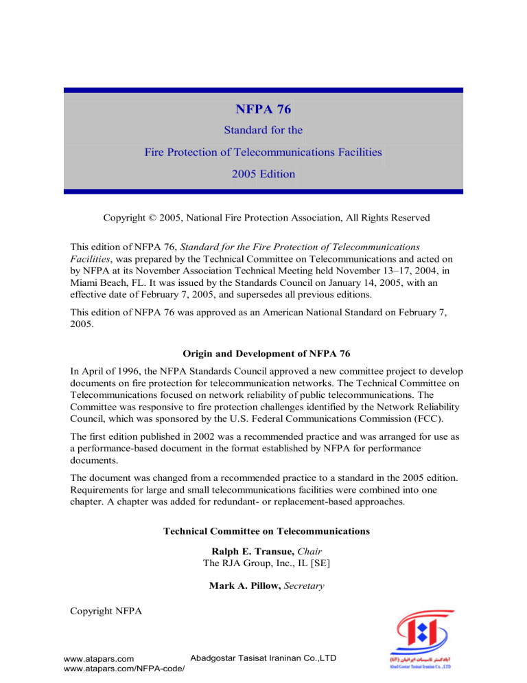 NFPA 76: Fire Protection for Telecommunications Facilities