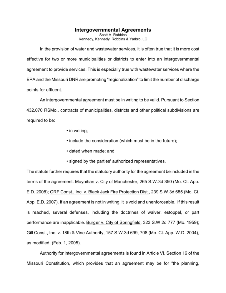 Missouri Intergovernmental Agreements: Water & Wastewater Services