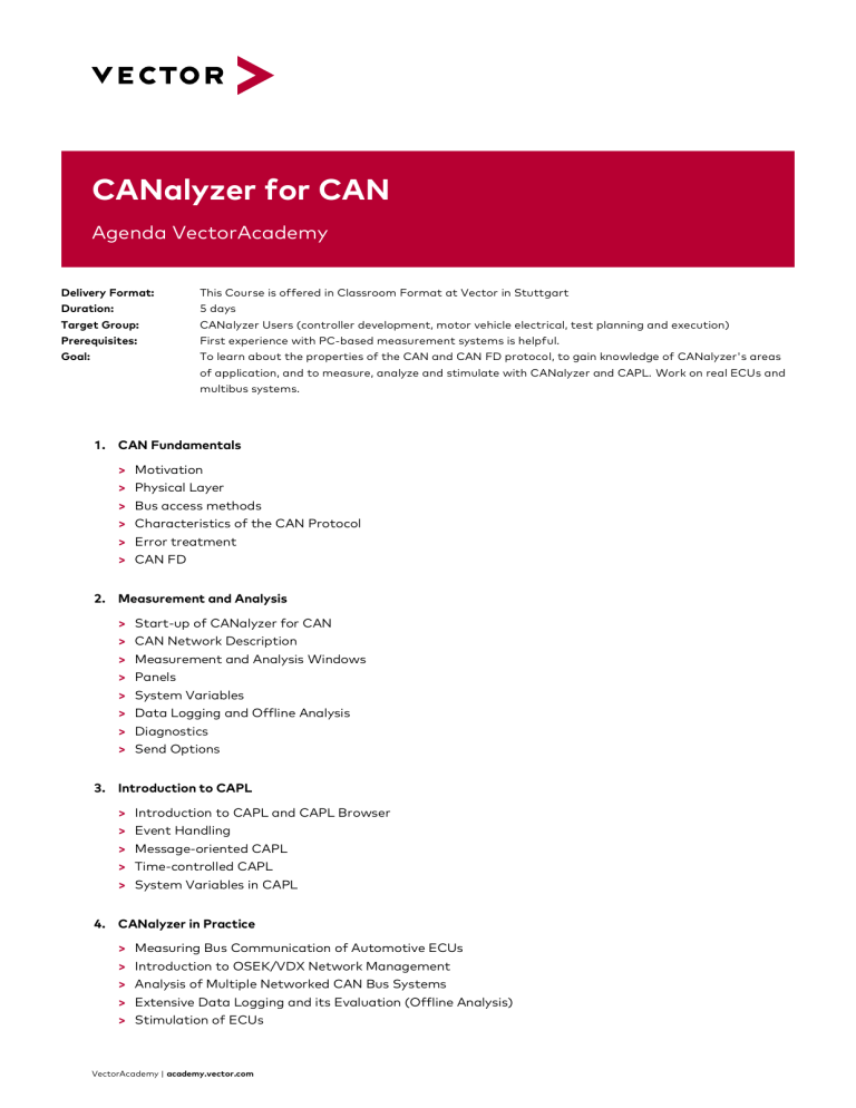 CANalyzer Course Agenda: CAN, CAN FD, CAPL Training