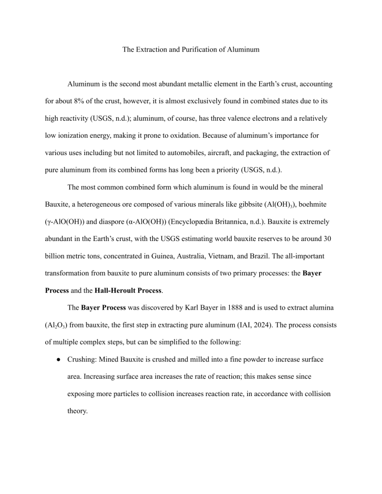 Aluminum Extraction & Purification: Bayer & Hall-Heroult Processes