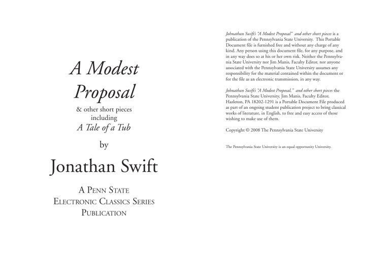 Jonathan Swift: A Modest Proposal & Other Short Pieces