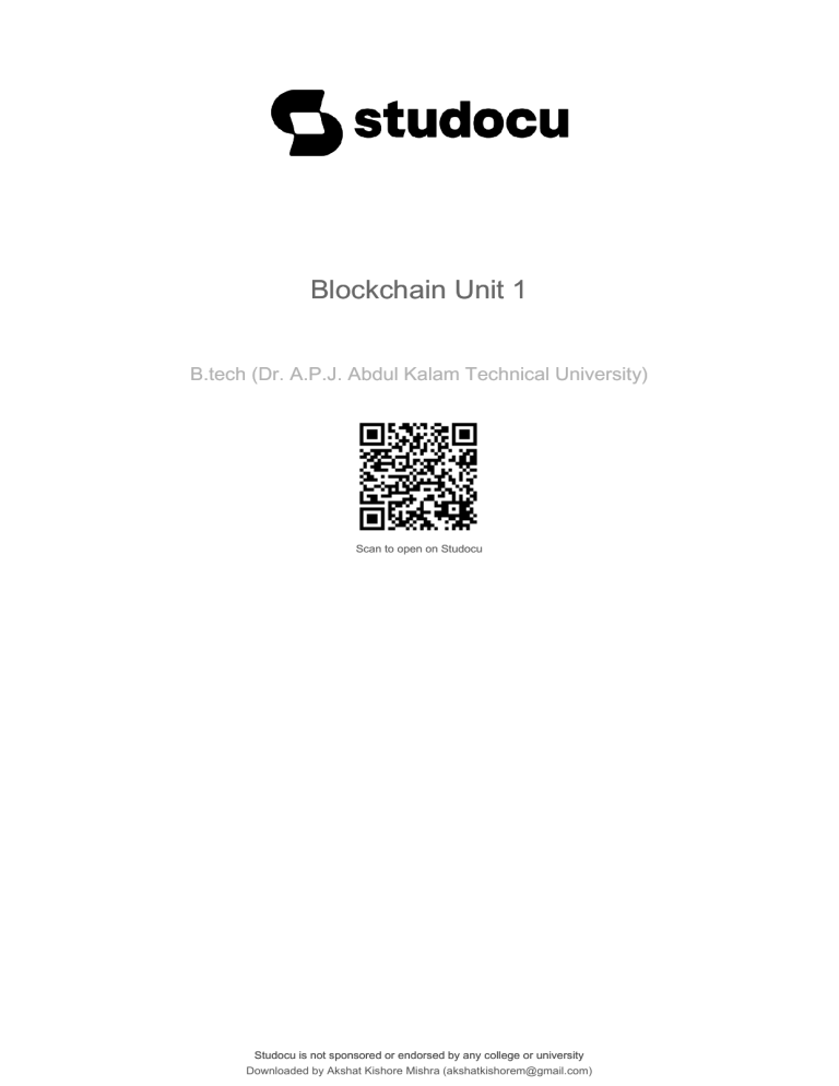 Blockchain Unit 1: Architecture & Design - Lecture Notes