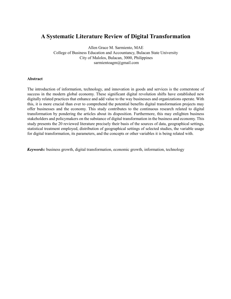 Digital Transformation: A Systematic Literature Review