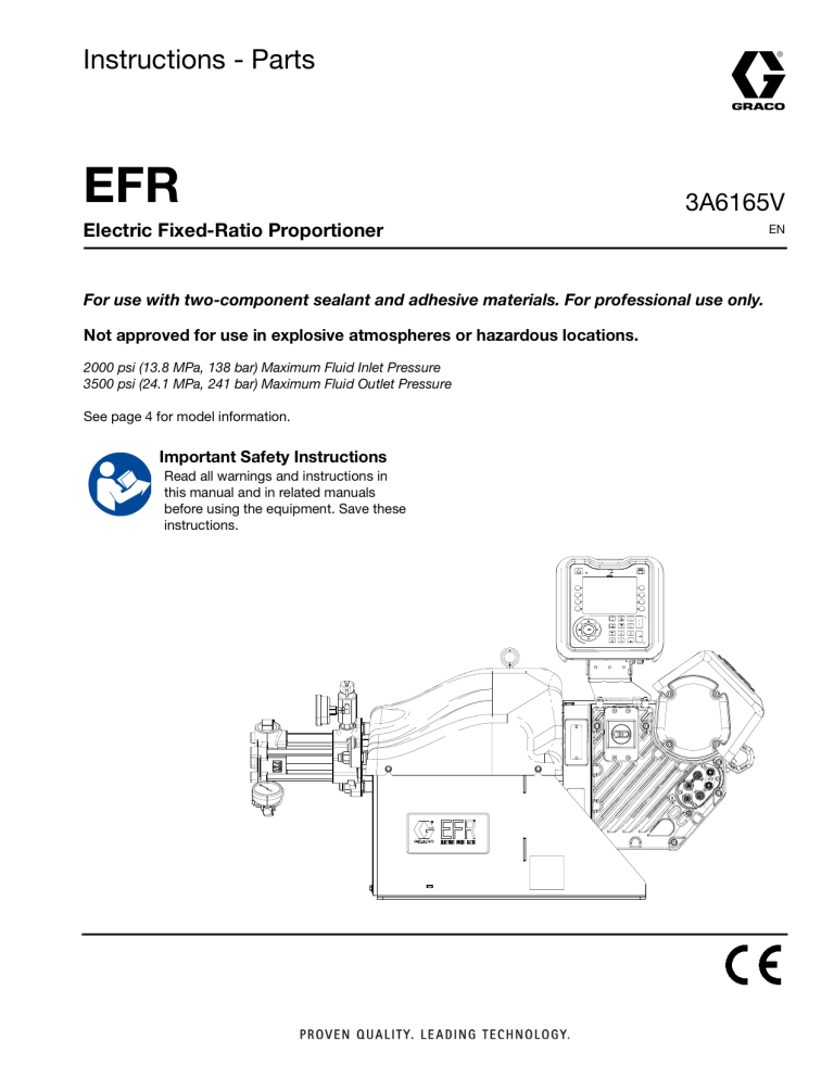 EFR Electric Fixed-Ratio Proportioner Instructions & Parts