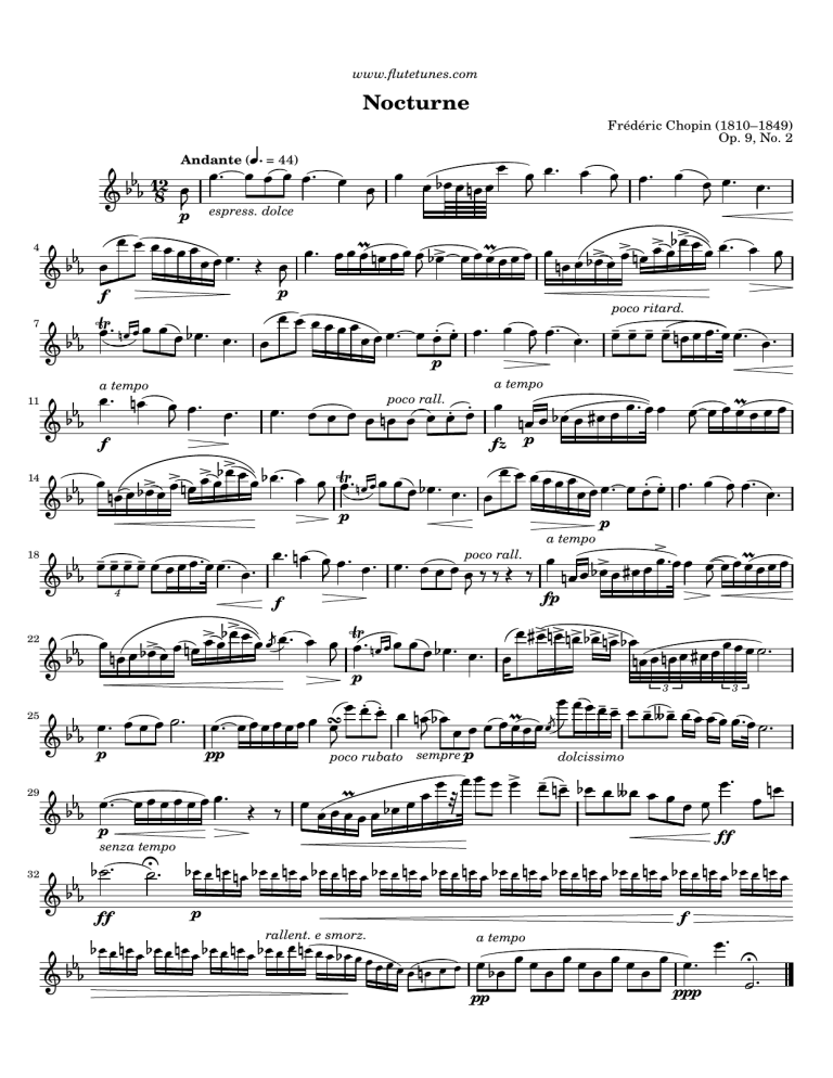 Chopin Nocturne Op. 9 No. 2 Sheet Music | FluteTunes.com