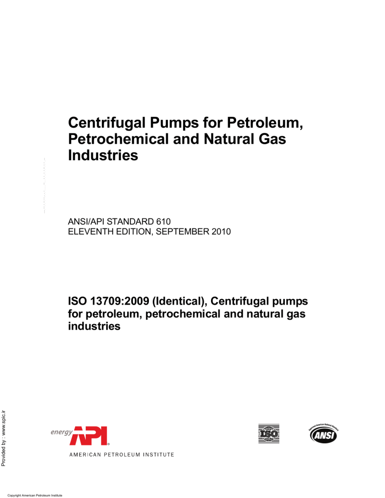API 610 Centrifugal Pumps Standard