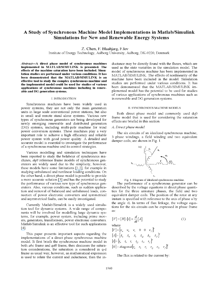 Synchronous Machine Model in Matlab/Simulink for Renewable Energy