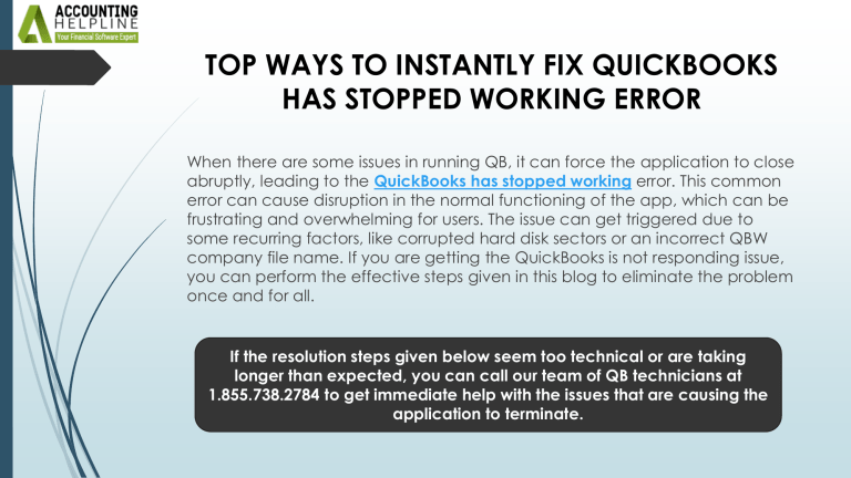 Fix QuickBooks Has Stopped Working Error: Top Solutions