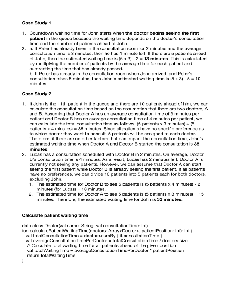 Patient Waiting Time Case Study & Kotlin Code