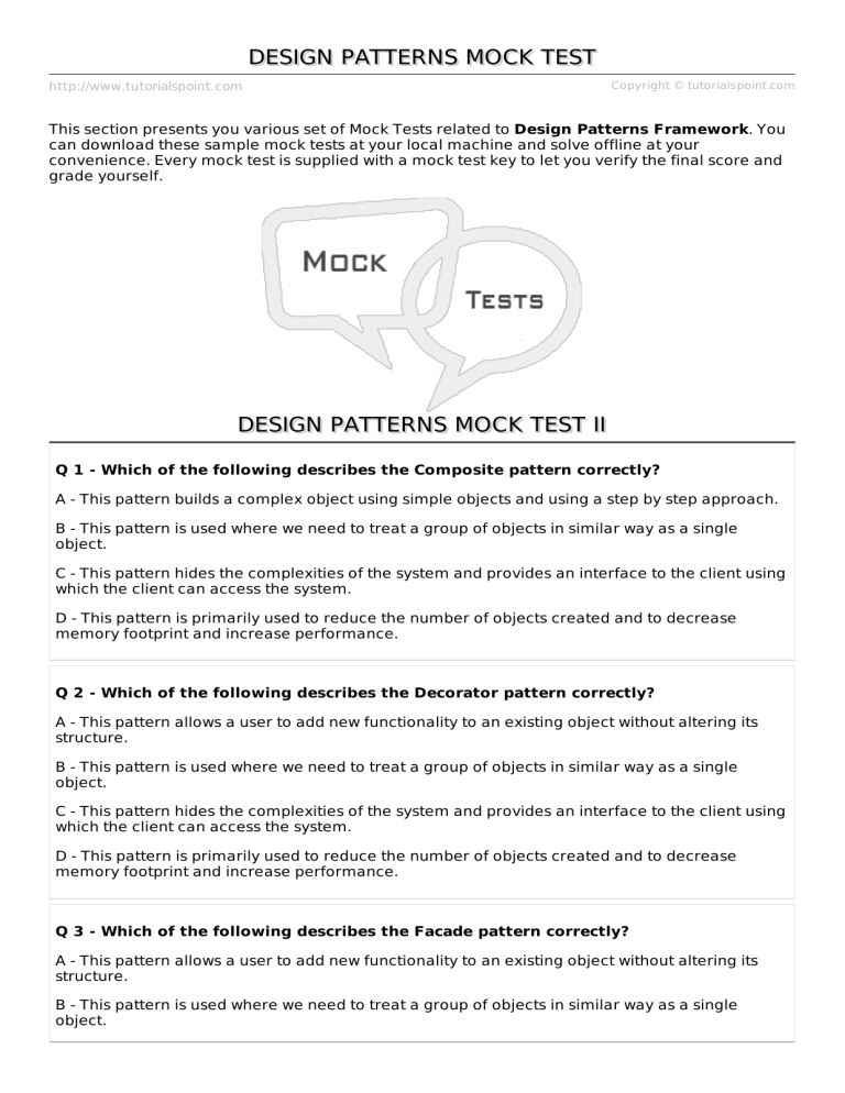 Design Patterns Mock Test: Practice Questions