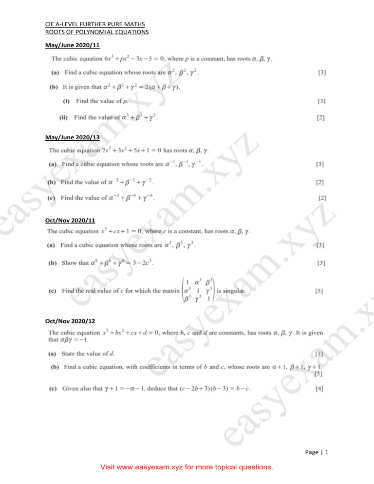 A-Level Further Pure Maths: Roots of Polynomial Equations