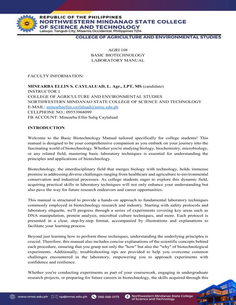 Basic Biotechnology Lab Manual: DNA Isolation